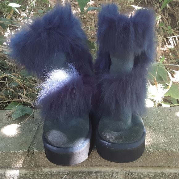 Mux | Shoes | Mux Sz 8 Blue Fur And Leather Platform Boots | Poshmark